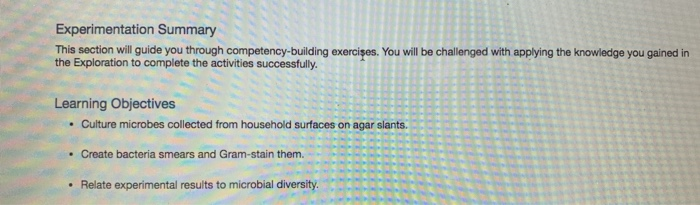 Solved Experimentation Summary This section will guide you | Chegg.com