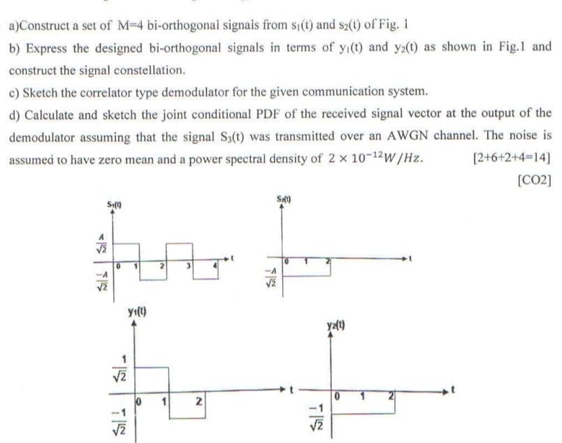 a)Construct a set of M=4 bi-orthogonai signais from | Chegg.com