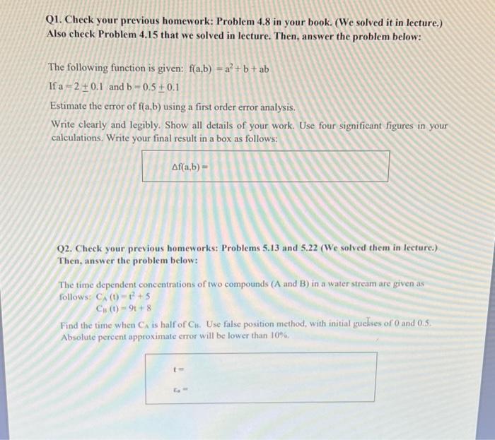 Solved Q1. Check your previous homework: Problem 4.8 in your | Chegg.com
