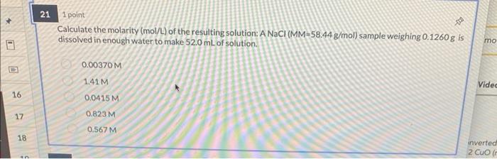 Solved Calculate the molarity (mol/L) of the resulting | Chegg.com