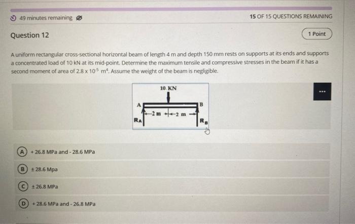 Solved A uniform rectangular cross-sectional horizontal beam | Chegg.com