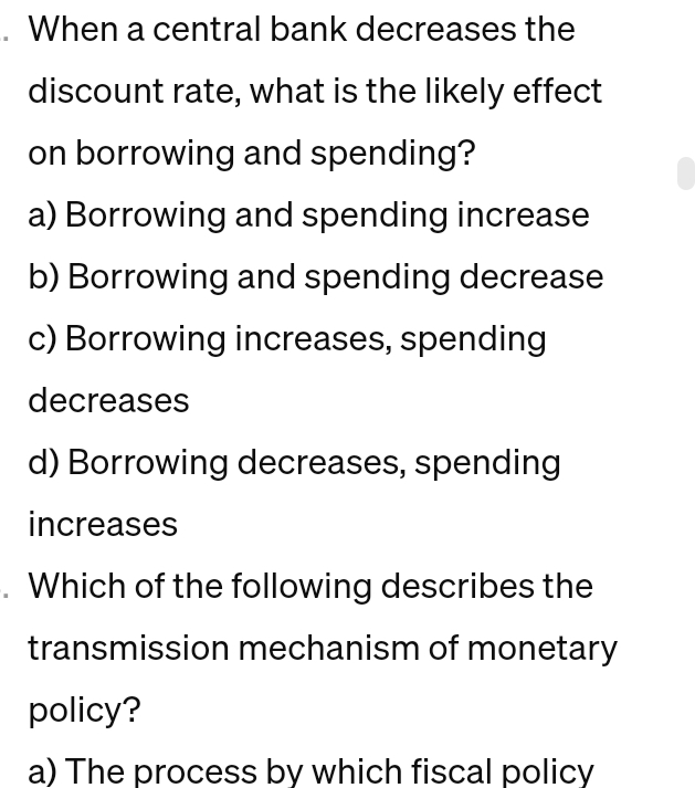 Solved Economics: When a central bank decreases the discount | Chegg.com