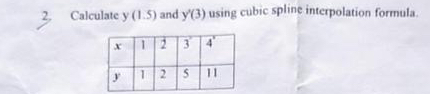 Solved Calculate y(1.5) ﻿and y'(3) ﻿using cubic spline | Chegg.com