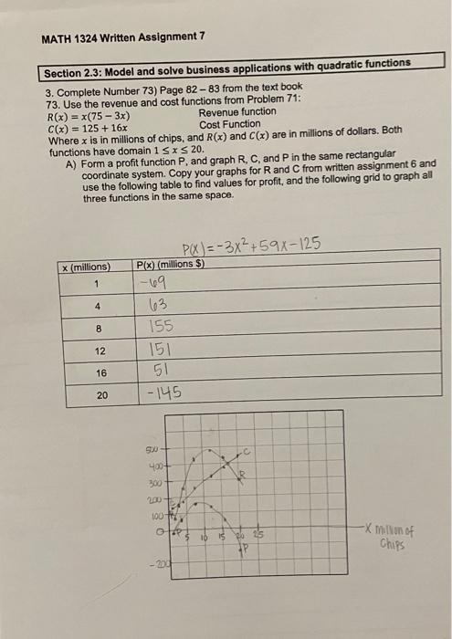 Solved MATH 1324 Written Assignment 7 Section 2.3: Model and | Chegg.com