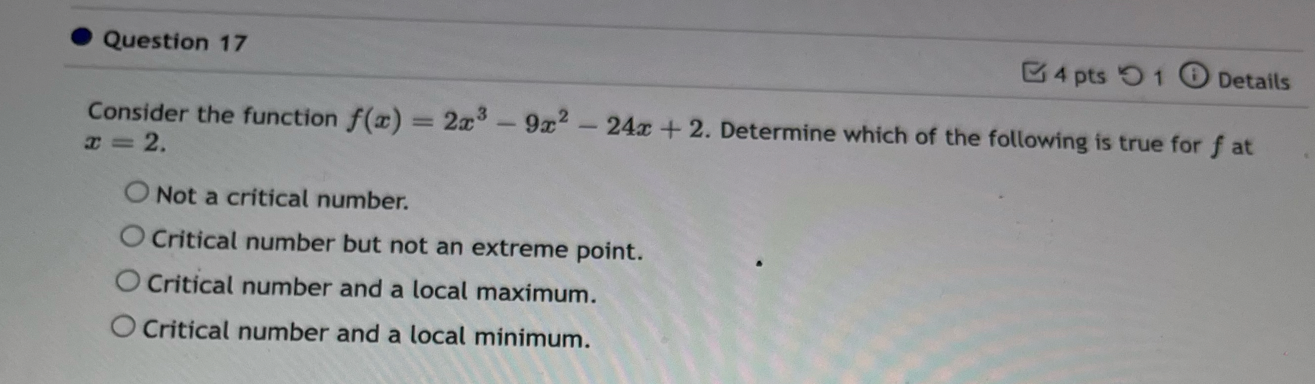 Solved Question 174 ﻿pts1DetailsConsider the function | Chegg.com