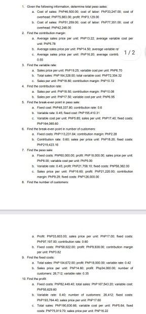 Solved 1.Given the following information, determine total | Chegg.com