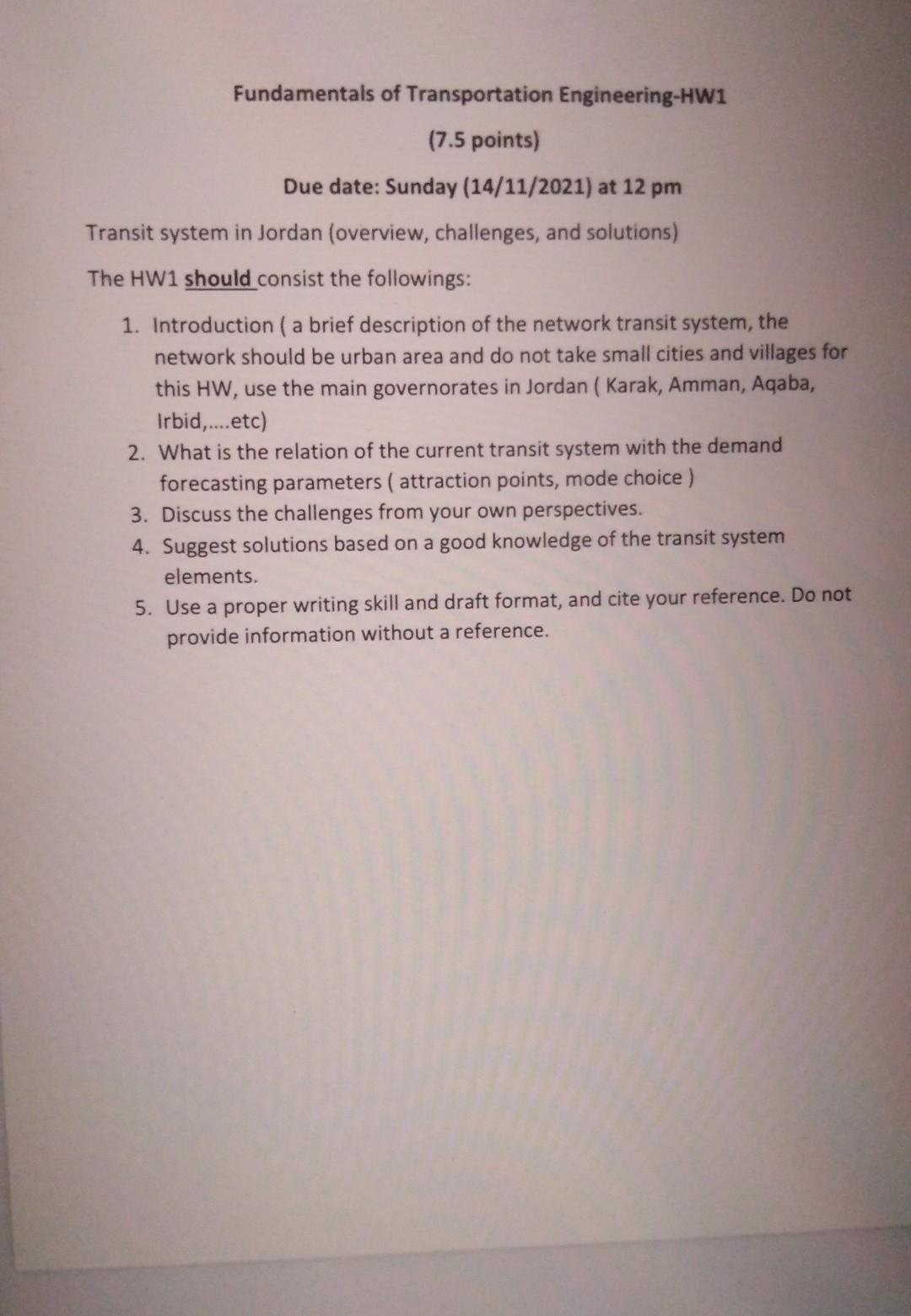 Solved Fundamentals of Transportation Engineering-HW1 (7.5 | Chegg.com