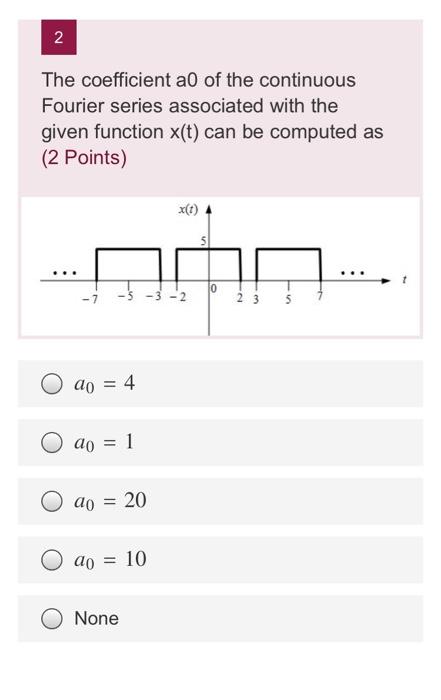 Solved 2 The coefficient a0 of the continuous Fourier series | Chegg.com