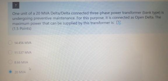 Solved One unit of a 20 MVA Delta/Delta connected | Chegg.com