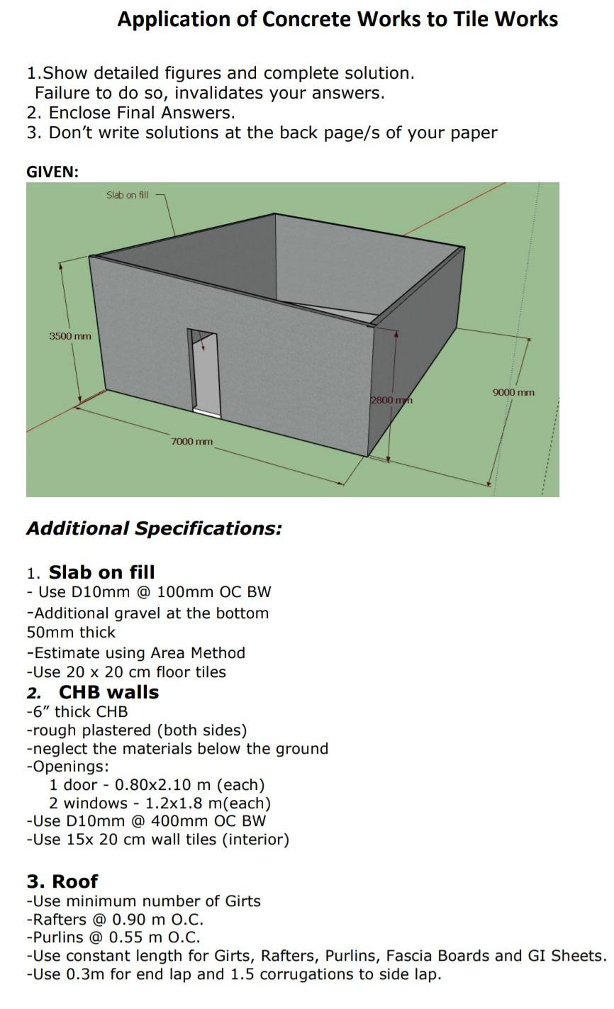 Solved Application of Concrete Works to Tile Works 1. Show | Chegg.com