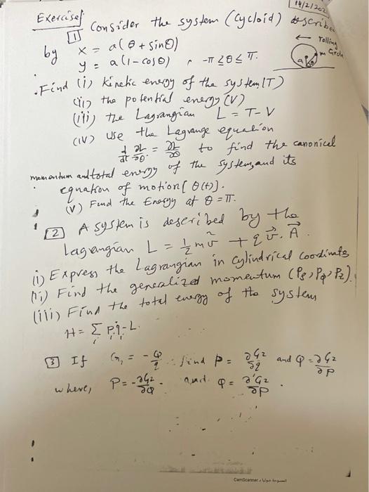 Solved WA arch Exercised consider the system (cycloid) | Chegg.com