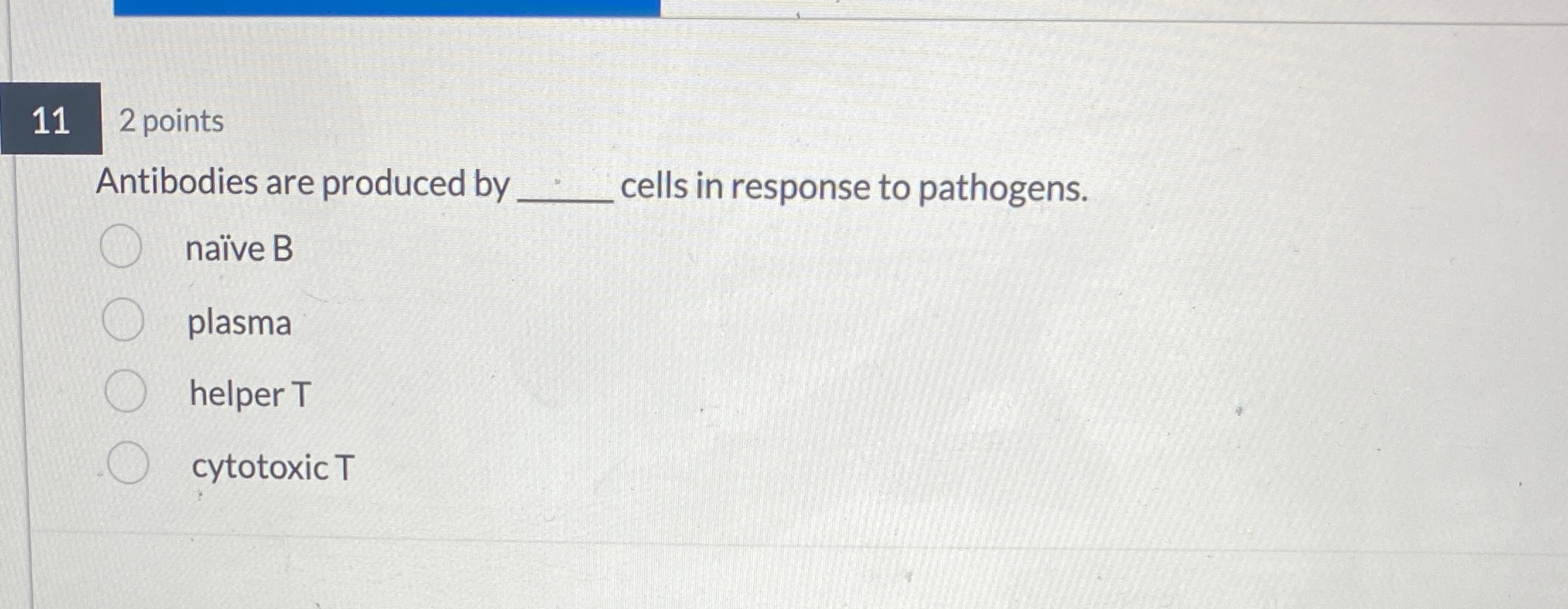 Solved 112 ﻿pointsAntibodies are produced by q, ﻿cells in | Chegg.com