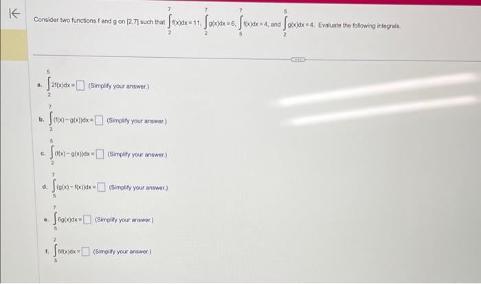 Solved Consider two functions f and g on [2,7] such that | Chegg.com