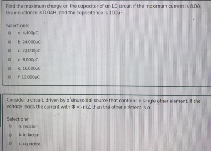 Solved Find the maximum charge on the capacitor of an LC | Chegg.com