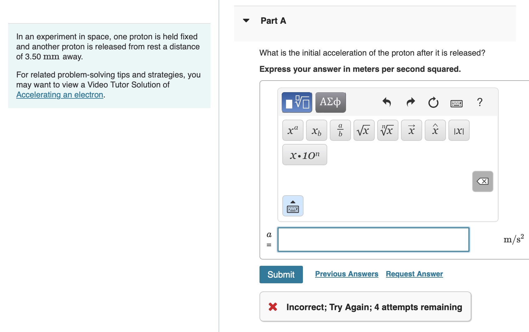 Solved Part AIn an experiment in space, one proton is held | Chegg.com