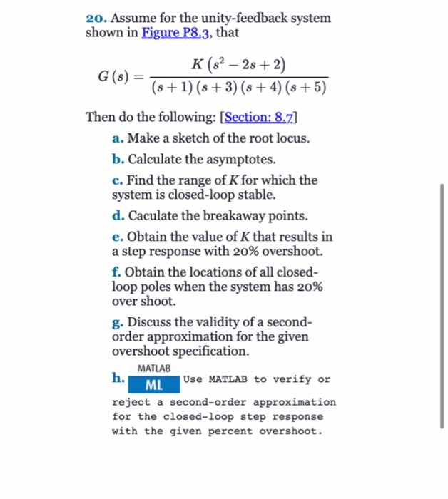 20. Assume for the unity-feedback system shown in | Chegg.com