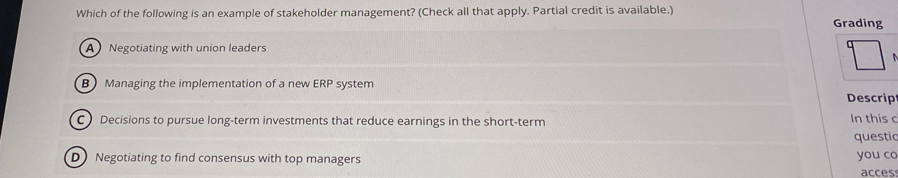 Solved Which of the following is an example of stakeholder | Chegg.com