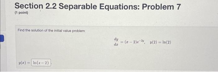 Solved Section 2 2 Separable Equations Problem 2 1 Point