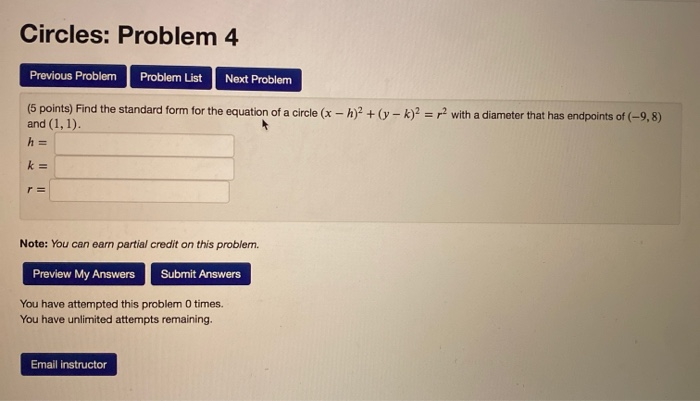 Solved Circles: Problem 4 Previous Problem Problem List Next | Chegg.com