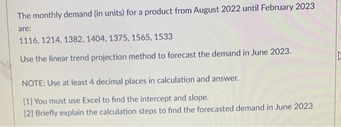 Solved Use the linear trend projection method to forecast | Chegg.com