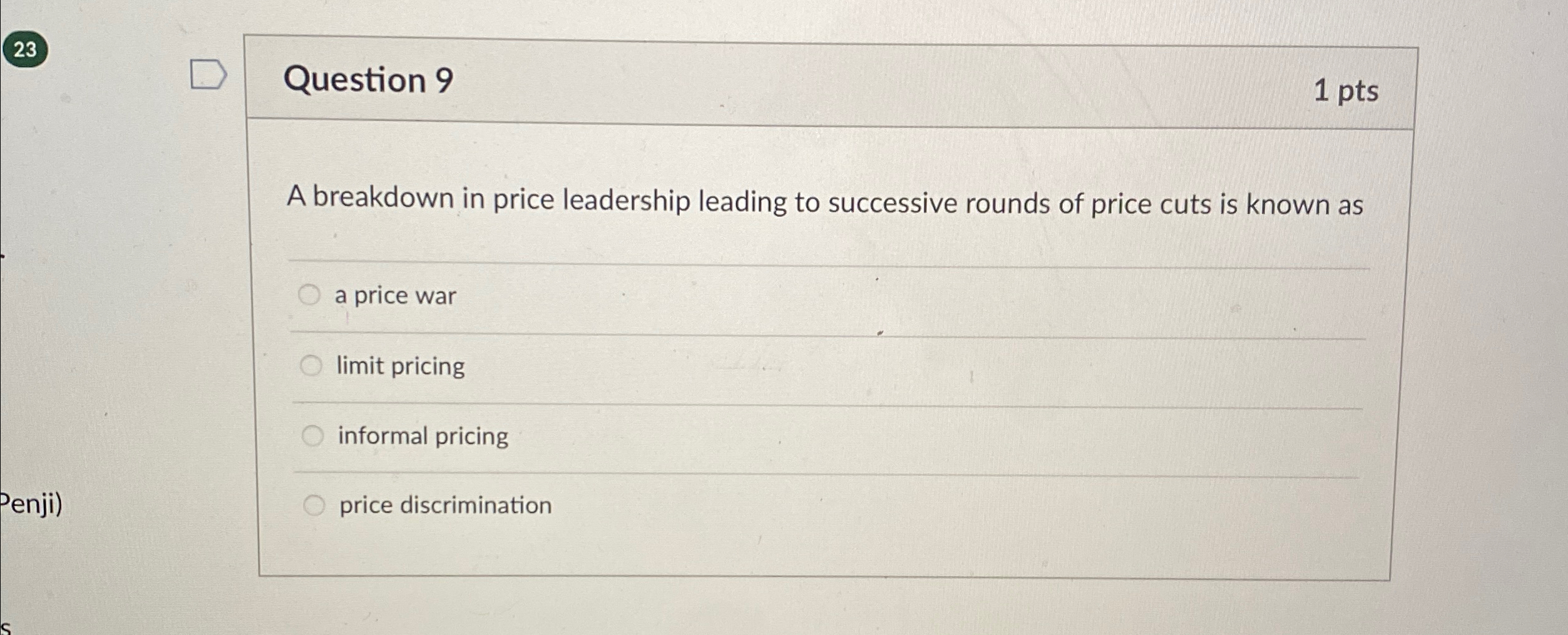 Solved 23Question 91 ﻿ptsA breakdown in price leadership | Chegg.com