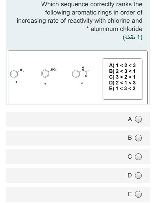 Solved Which sequence correctly ranks the following aromatic | Chegg.com