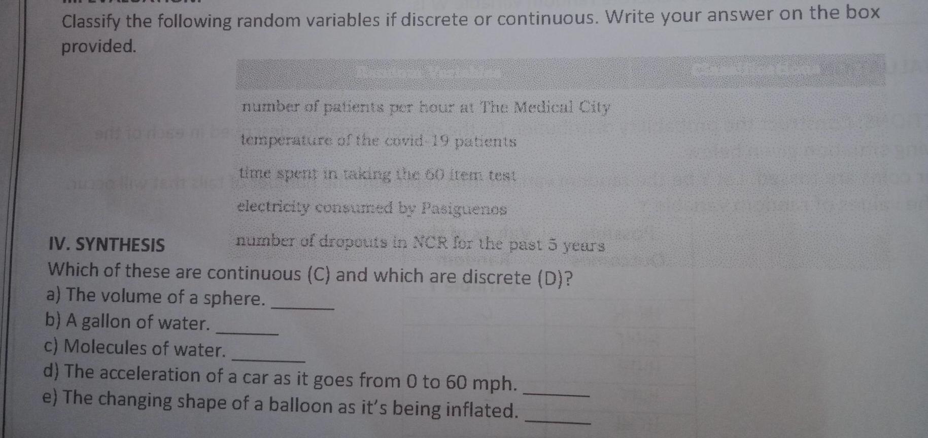 Solved Classify the following random variables if discrete | Chegg.com