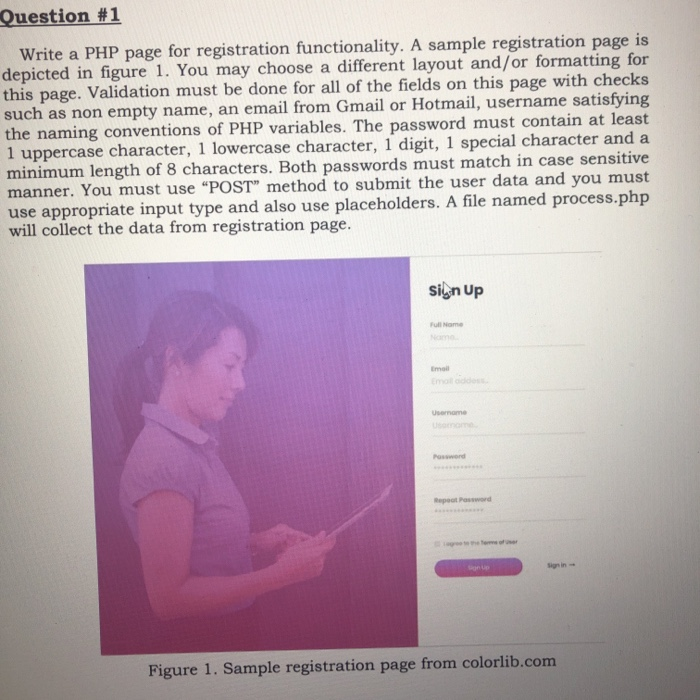 Solved Question #1 Write a PHP page for registration | Chegg.com