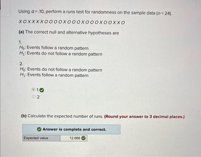 Solved Using a = 10, perform a runs test for randomness on | Chegg.com