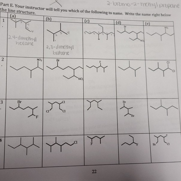 Solved the line structure. 2- bromo-2-methylpropane Part E. | Chegg.com