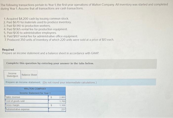 Solved The following transactions pertain to Year 1 , the | Chegg.com
