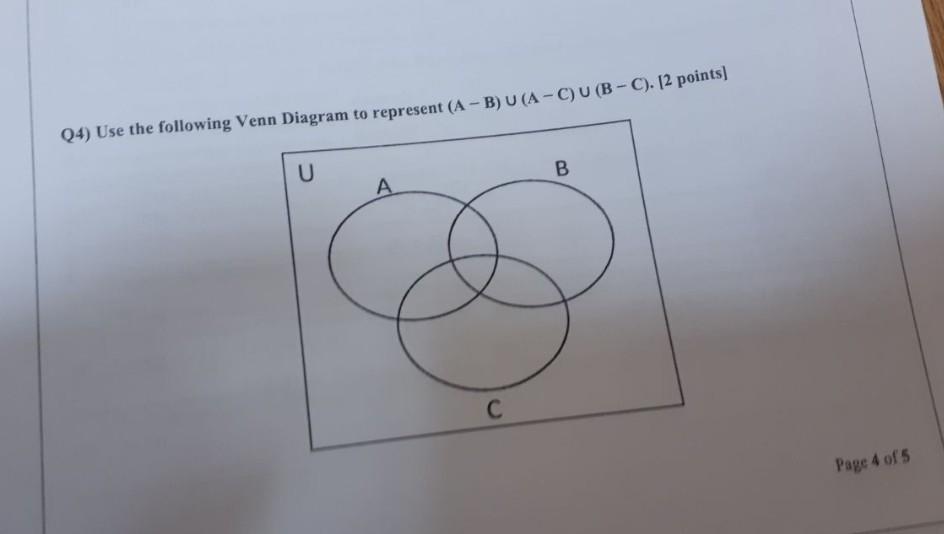 Solved Q4) Use the following Venn Diagram to represent | Chegg.com