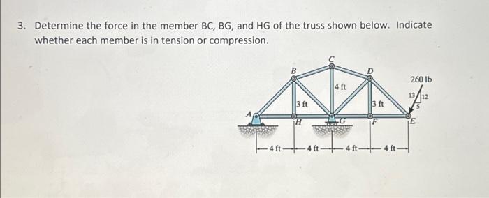 Solved Determine the force in the member BC, BG, and HG of | Chegg.com