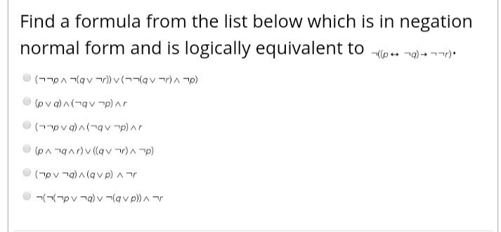 Solved Find a formula from the list below which is in | Chegg.com