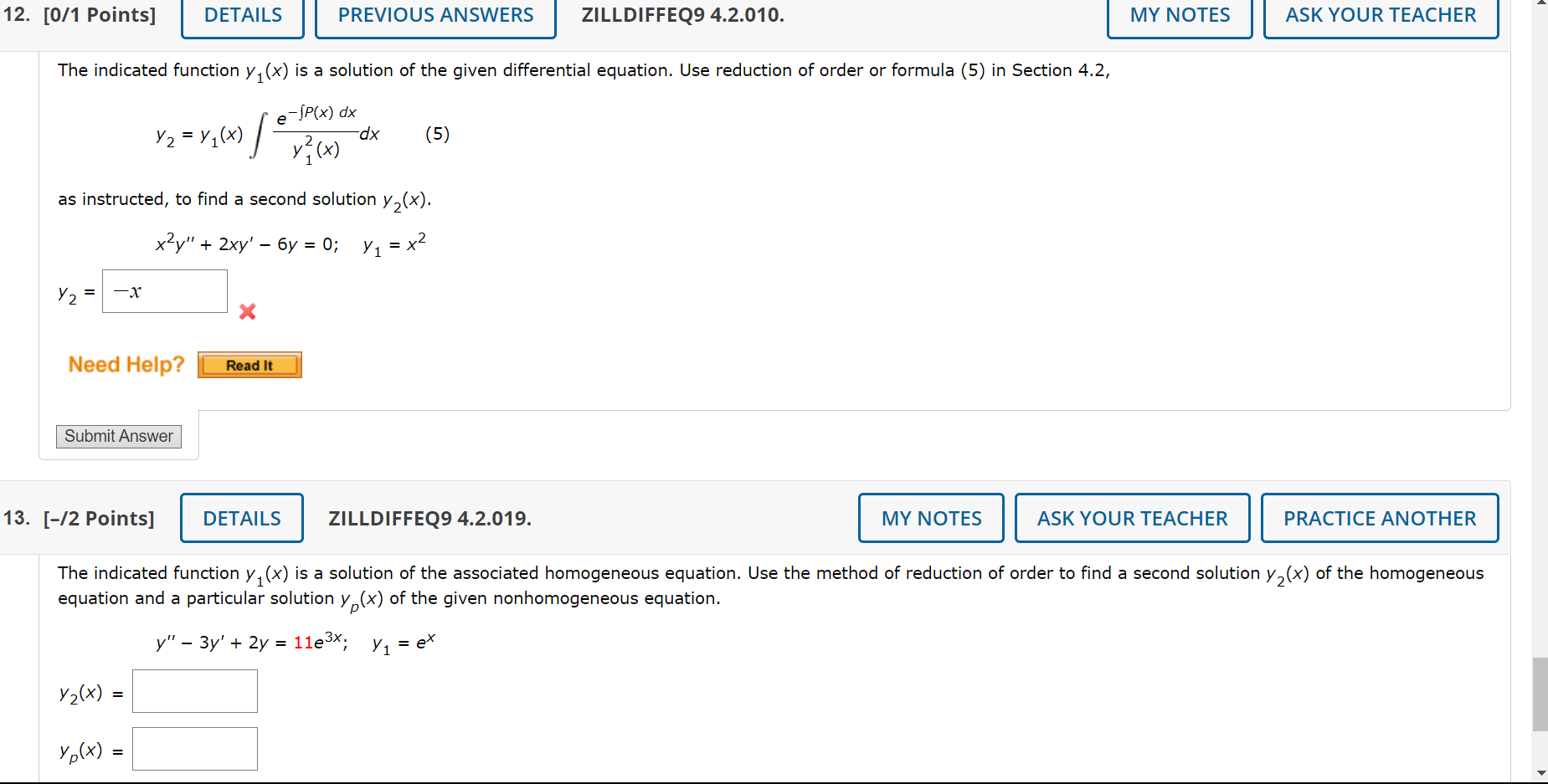 Solved The indicated function y1(x) ﻿is a solution of the | Chegg.com