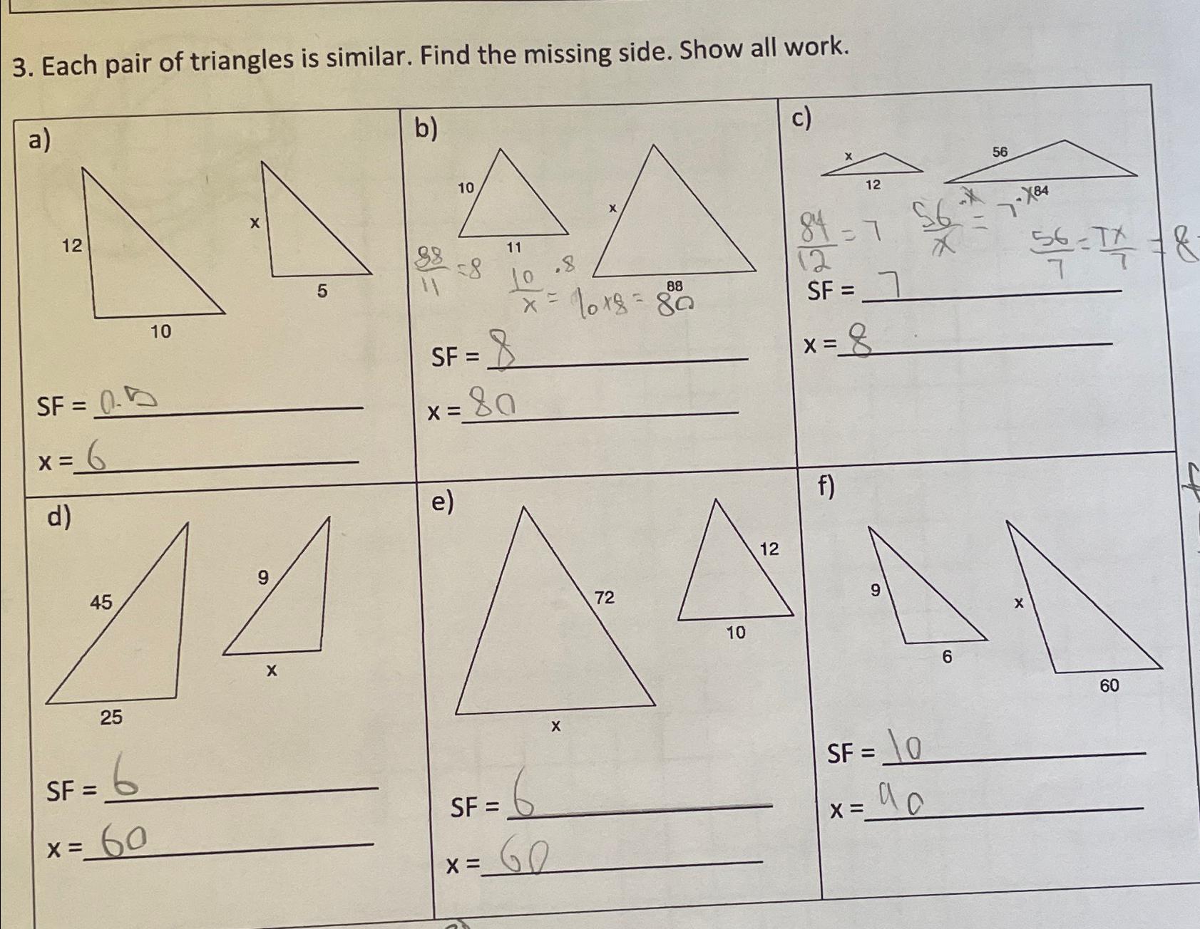 Solved Each pair of triangles is similar. Find the missing | Chegg.com