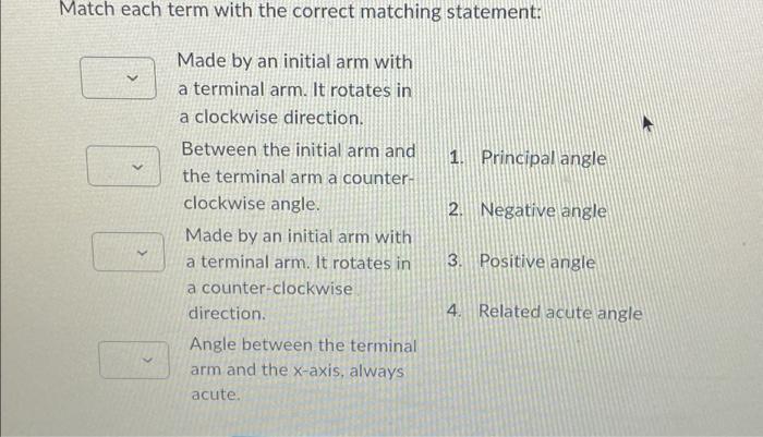 Solved Match each term with the correct matching statement: | Chegg.com