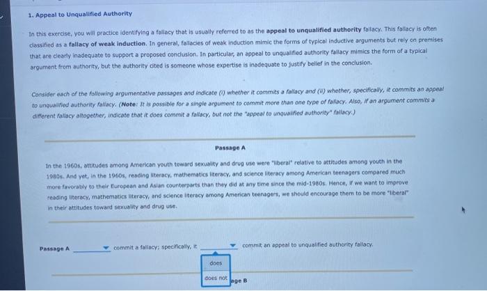 Solved Appeal to Unqualified Authorityanswer each blank with | Chegg.com
