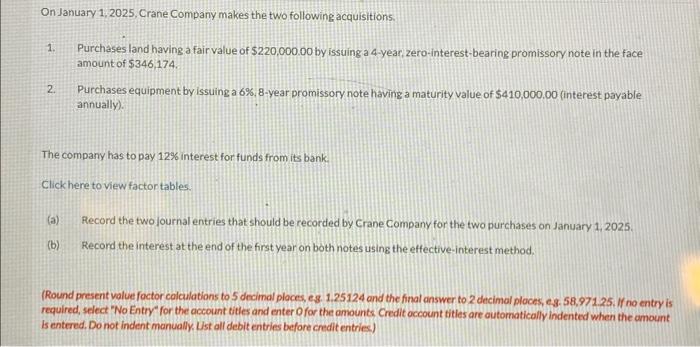 Solved On January 1,2025, Crane Company makes the two | Chegg.com