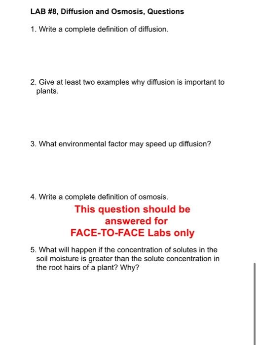 Solved LAB #8, Diffusion and Osmosis, Questions 1. Write a | Chegg.com