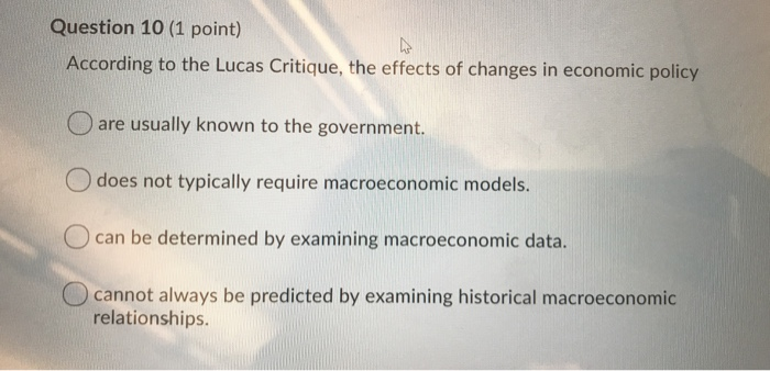 Solved Question 10 (1 point) According to the Lucas | Chegg.com