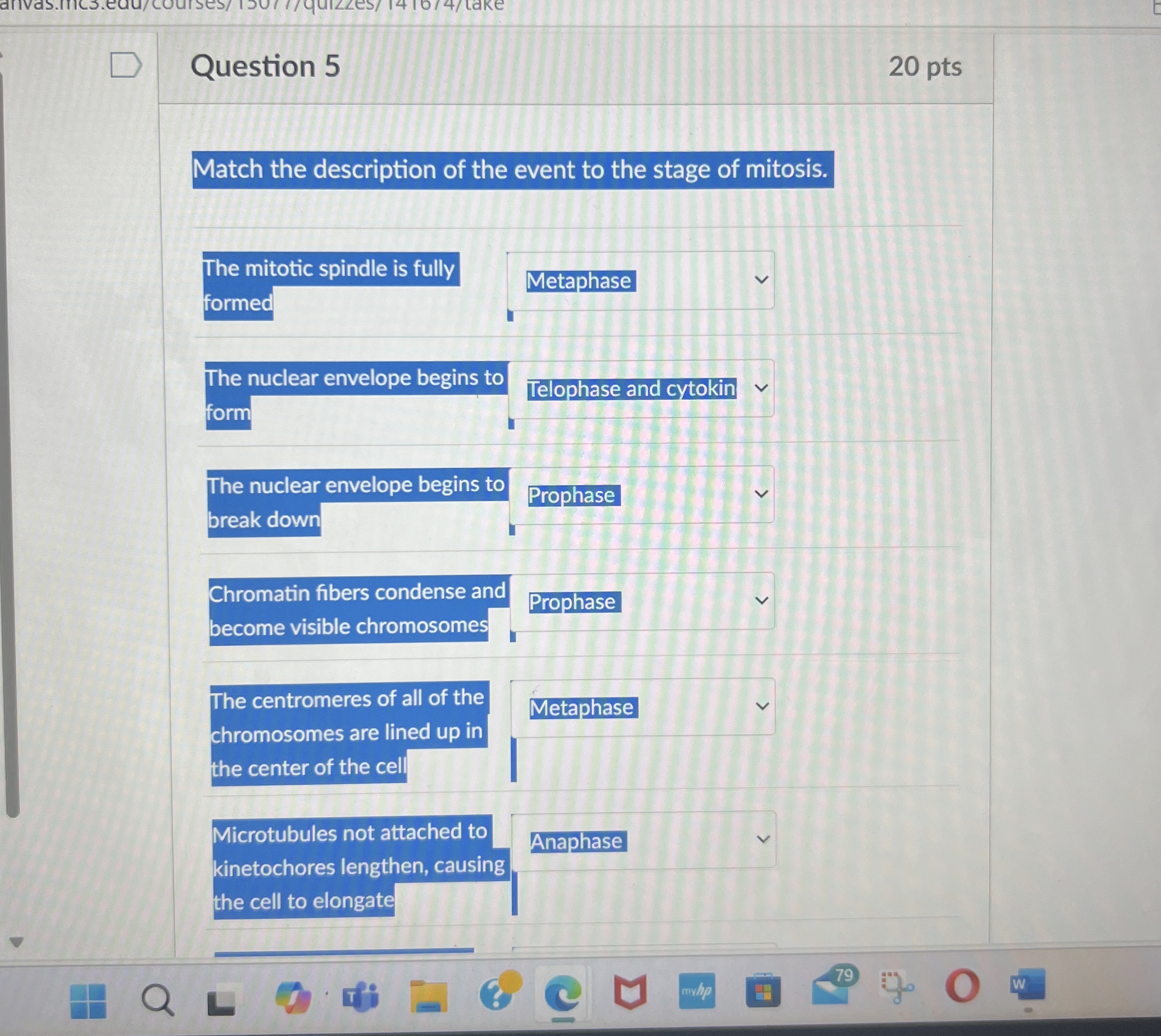 Solved Question 520 ﻿ptsMatch the description of the event | Chegg.com