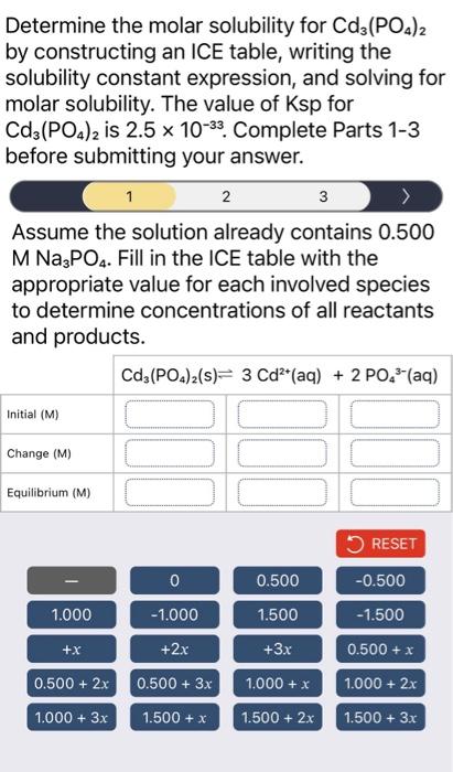 Solved Determine the molar solubility for Cd3(PO4)2 by | Chegg.com