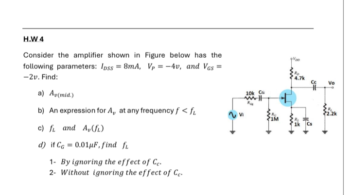 Solved Solve to me H.W 4Consider the amplifier shown in | Chegg.com