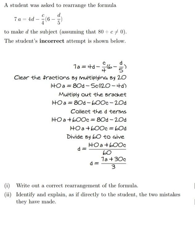 Solved A student was asked to rearrange the formula | Chegg.com