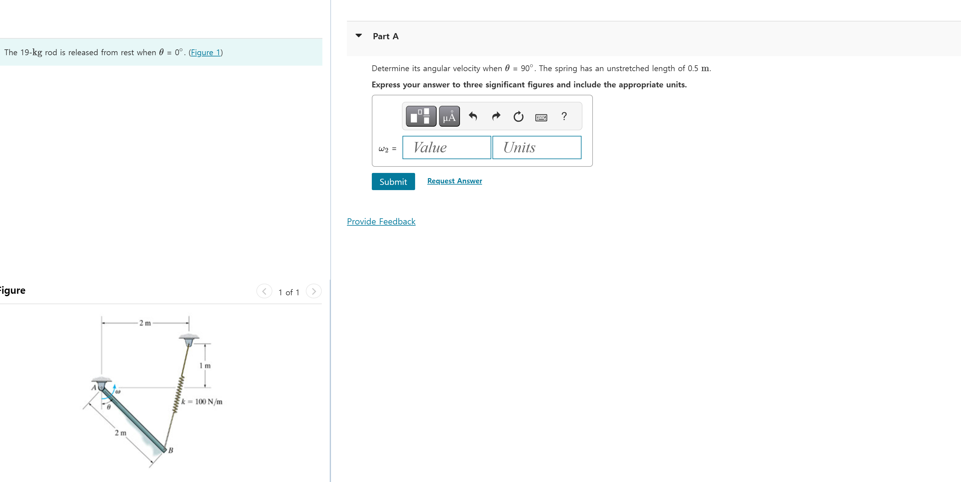 Solved The 19-kg ﻿rod is released from rest when | Chegg.com