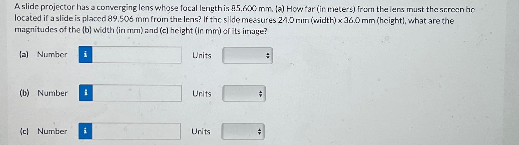 Solved A slide projector has a converging lens whose focal | Chegg.com