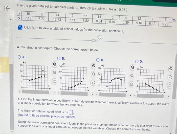 Solved Use the given data set to complete parts (a) through | Chegg.com