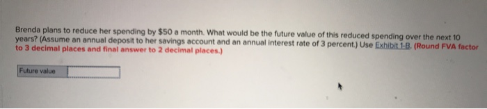 Solved Brenda plans to reduce her spending by $50 a month. | Chegg.com