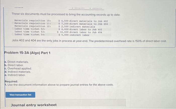 Solved Problem 15-3A (Algo) Computing and recording job | Chegg.com